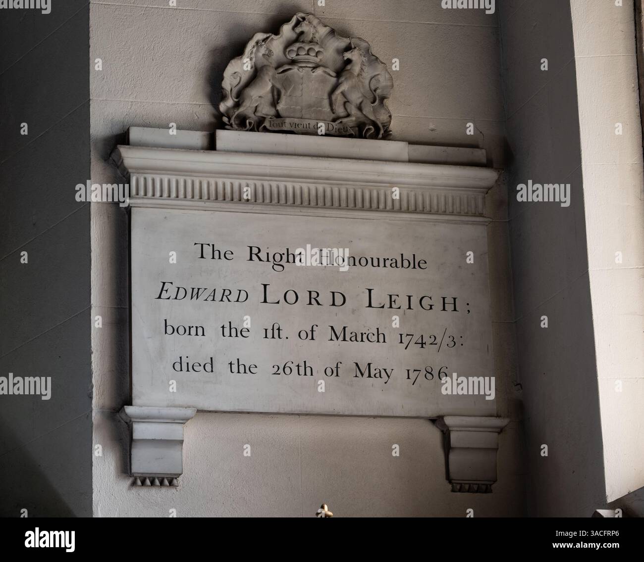 Memorial to Edward Lord Leigh, St. Mary`s Church, Stoneleigh, Warwickshire, England, UK Stock ...